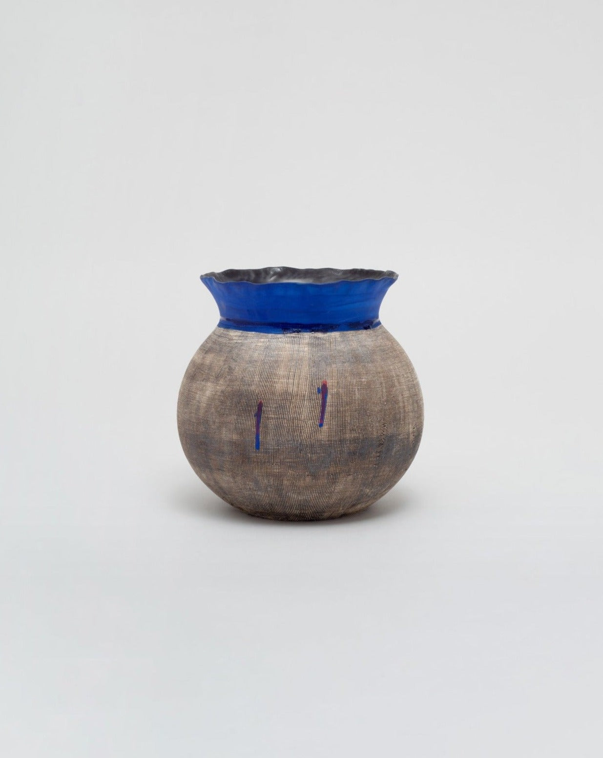 Handpinched Vase with Blue Lip | Kombi | Imiso Ceramics